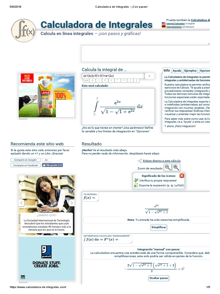 Calculadora de Integrales - ¡Con Pasos! | PDF | Integral | Análisis ...