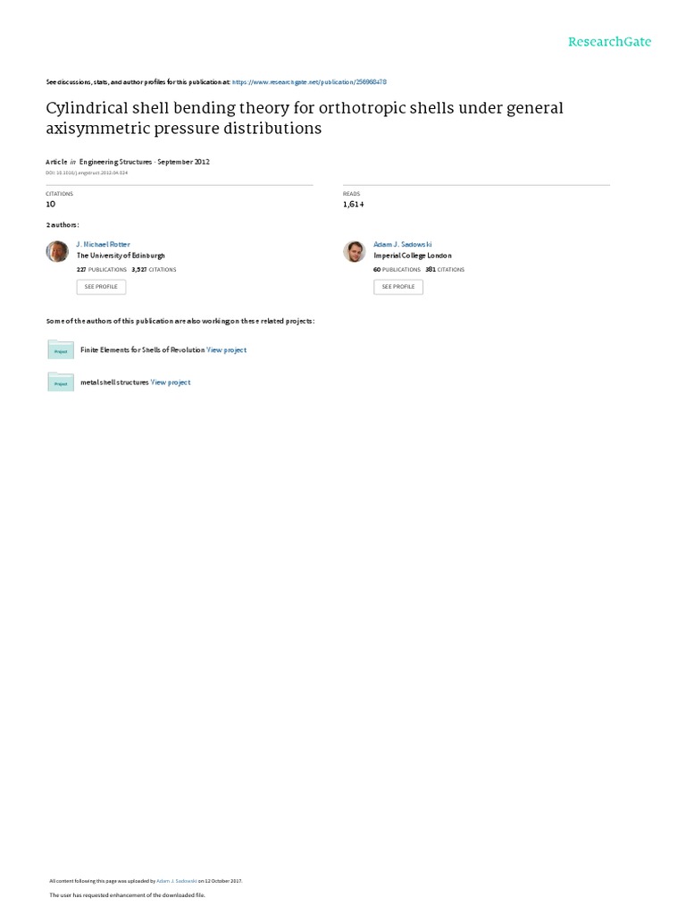 Cylindrical Shell Bending Theory For Orthotropic Shells Under General ...