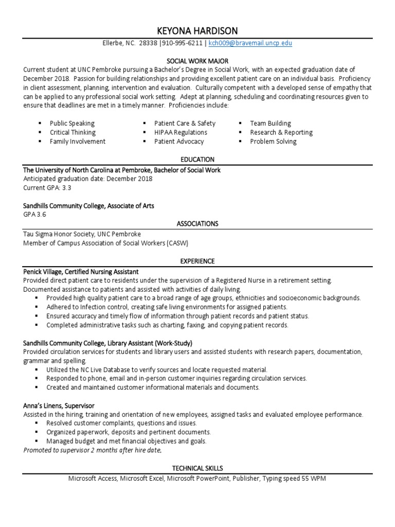 Keyona Hardison: Kch009@bravemail - Uncp.edu | PDF | Social Work | Nursing