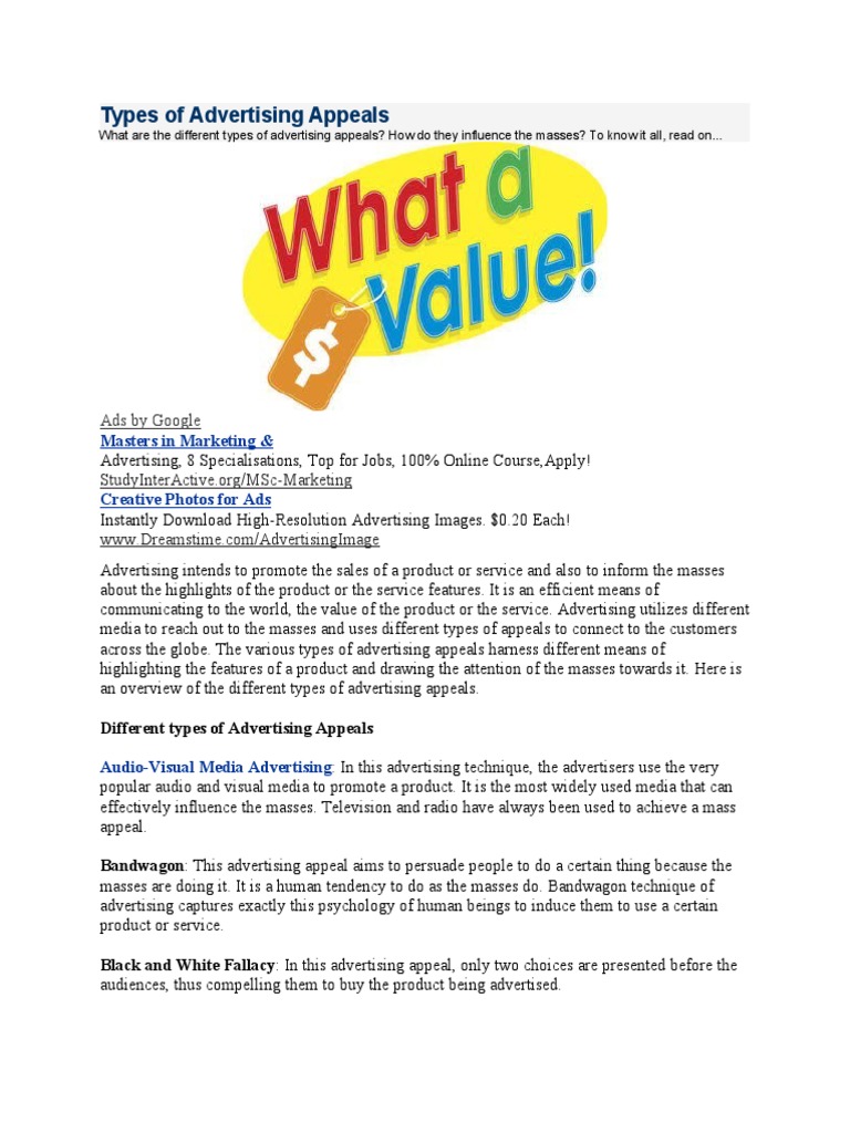 Types of Advertising Appeals | PDF | Advertising | Mass Media