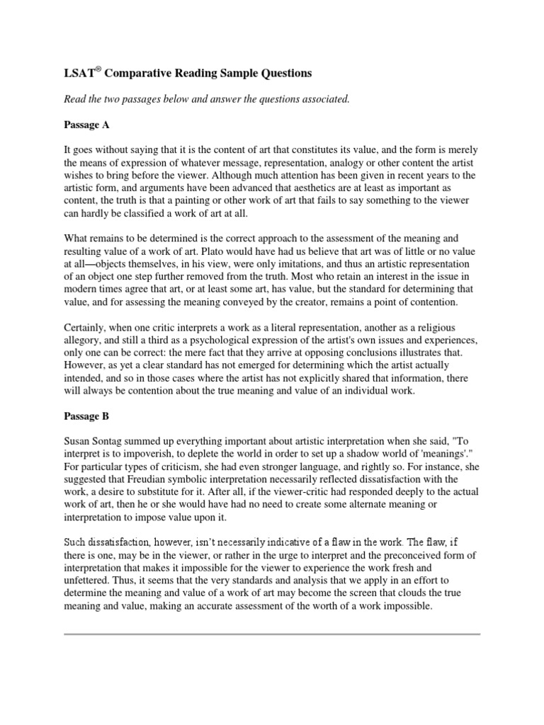 Reading Comprehension LSAT | PDF | Representation (Arts) | Utilitarianism