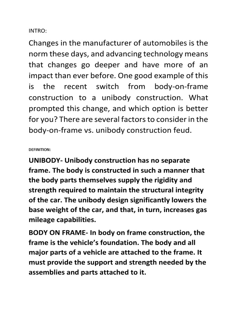 Car Construction Types: Unibody vs Body-on-Frame | PDF