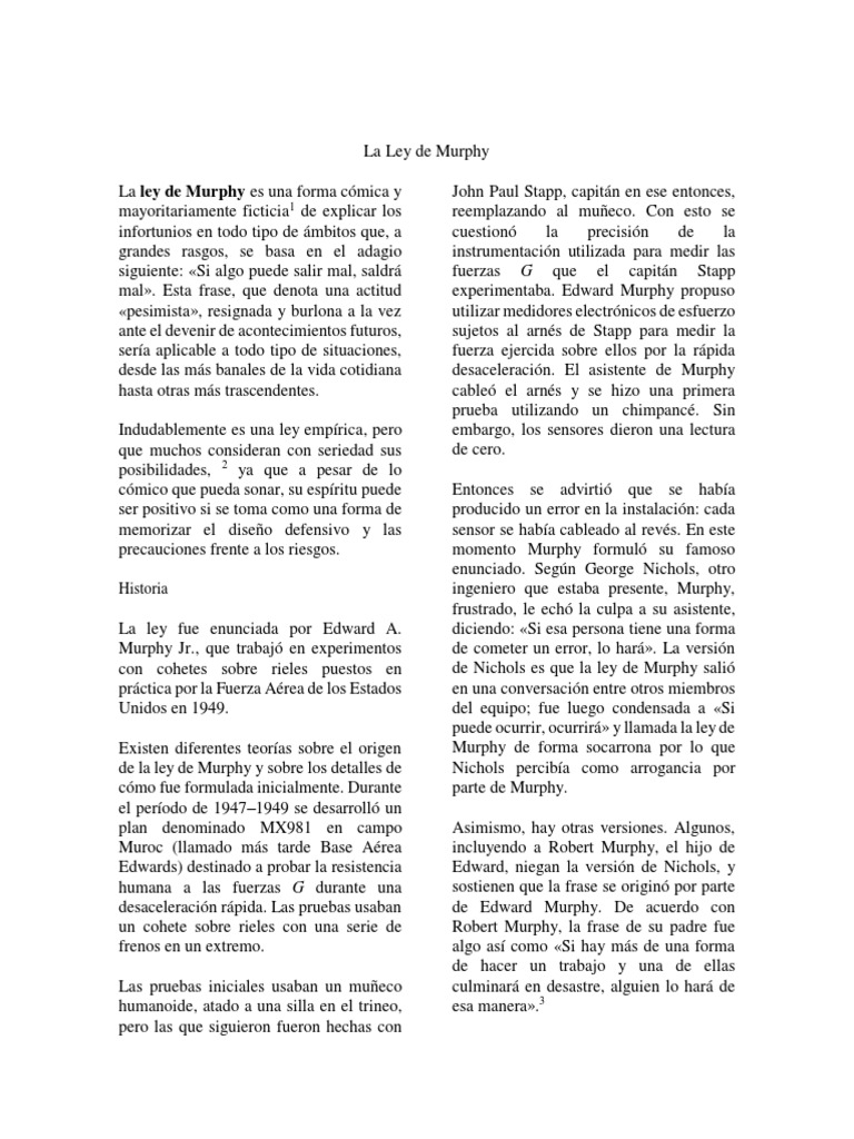 La Ley de Murphy: Historia y Espíritu | PDF