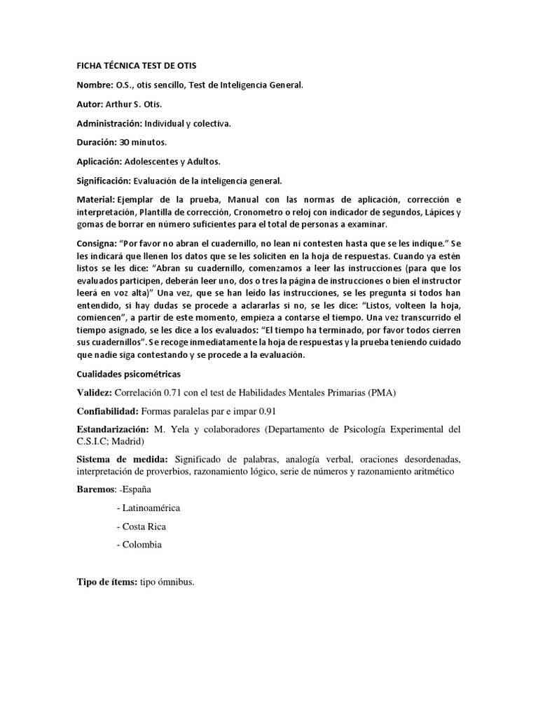 Una guía completa para la administración y evaluación del Test de Otis ...
