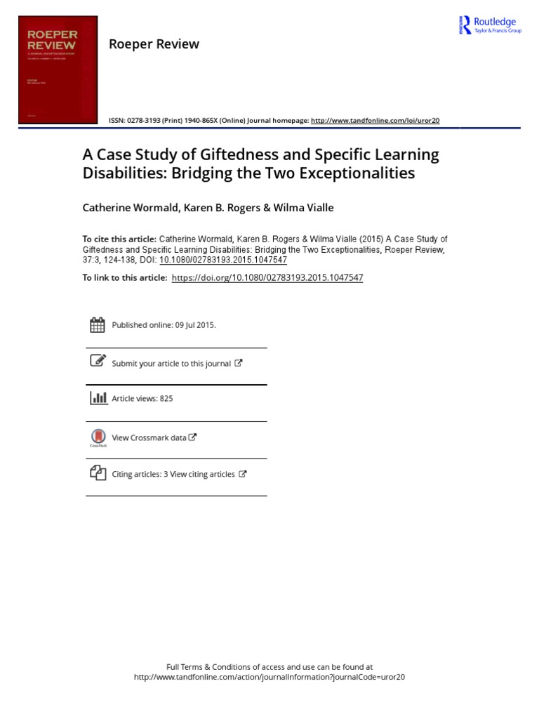 A Case Study of Giftedness and Specific Learning Disabilities: Bridging ...