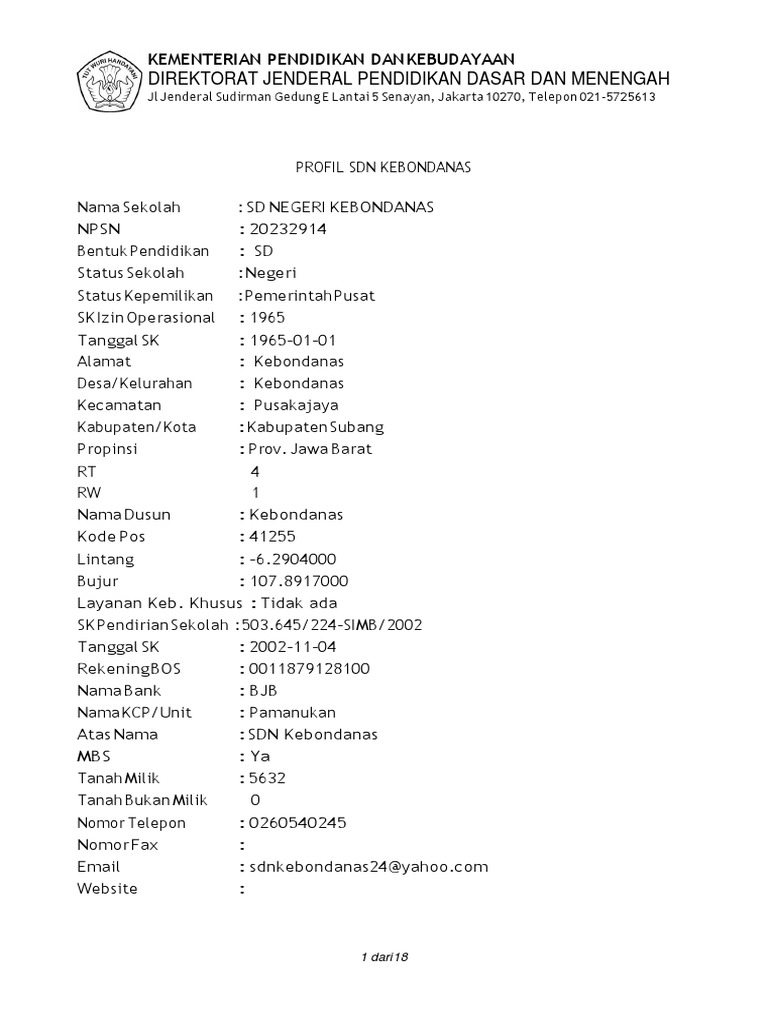 Profil, Data GTK, Dan Siswa | PDF