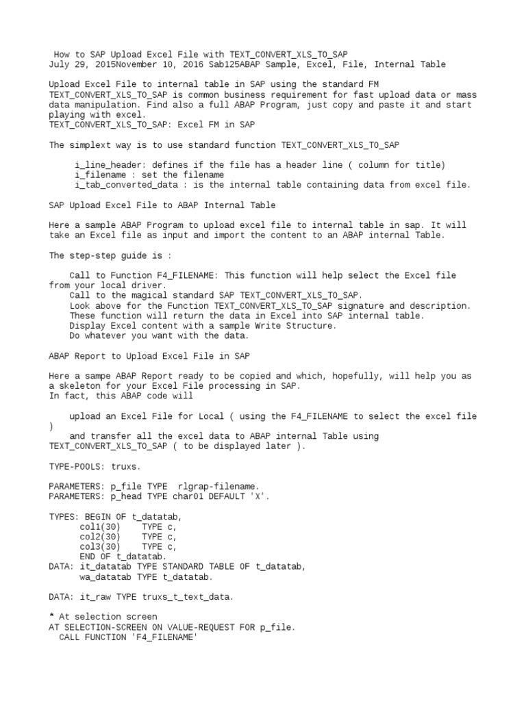 How To SAP Upload Excel File With TEXT - CONVERT - XLS - TO - SAP | PDF | Microsoft Excel ...
