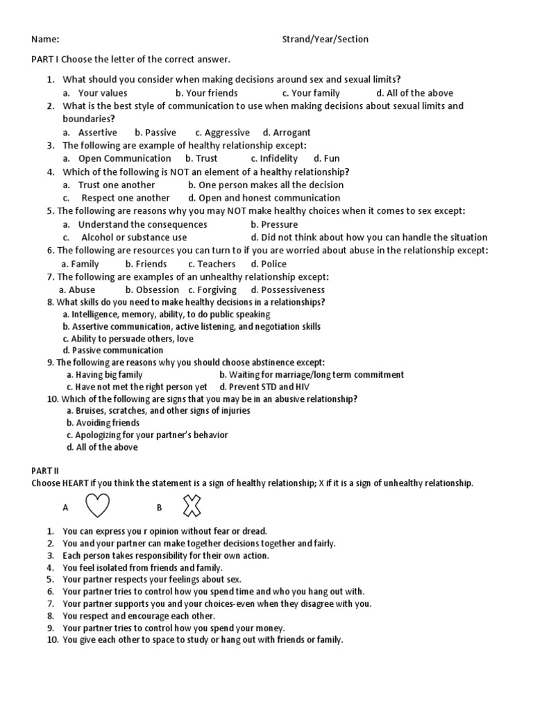 Healthy vs Unhealthy Relationships Quiz | PDF | Family | Social Psychology