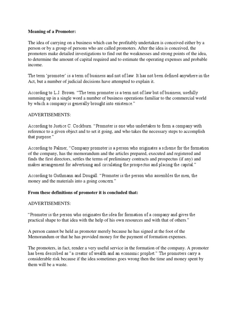 Promoter | PDF | Law Of Agency | Fiduciary