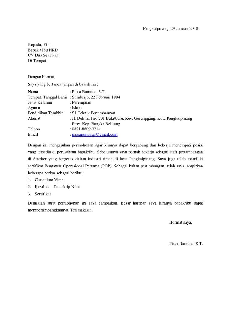 Coverletter CV Dua Sekawan | PDF