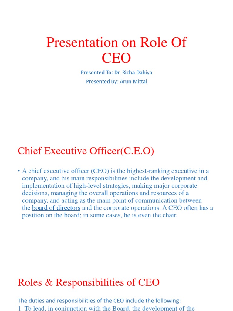CEO Roles & Responsibilities Guide | PDF | Business | Finance & Money ...