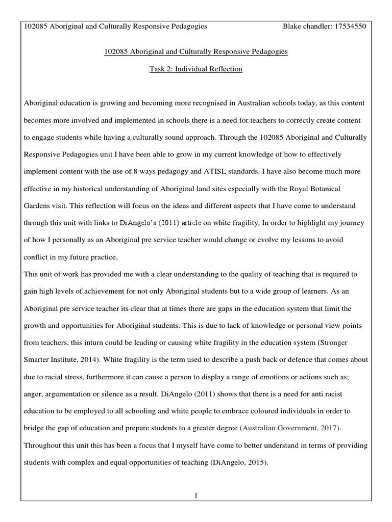 Task 2 Aboriginal Pedagogies Individual Reflection | PDF | Indigenous ...