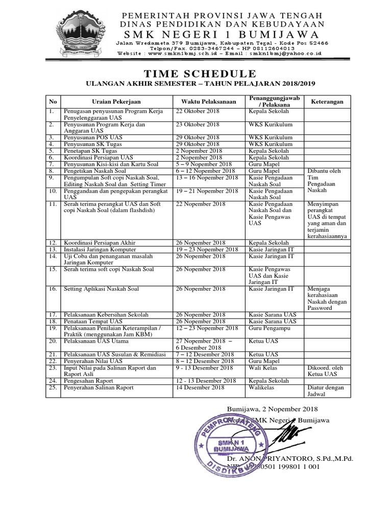 Time Schedule UAS 2018 - 2019 | PDF