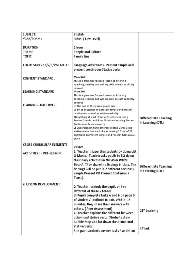 Language Awareness Lesson Plan | PDF | Verb | Teachers