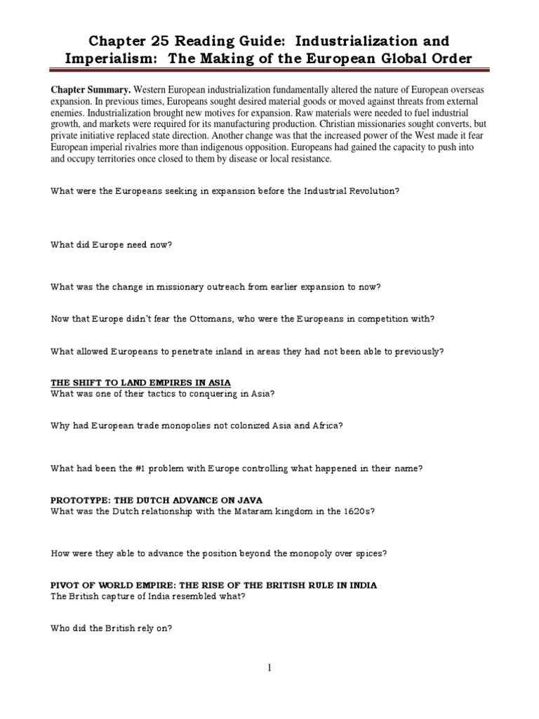 Chapter 25 Reading Guide | PDF | Imperialism | Colonialism
