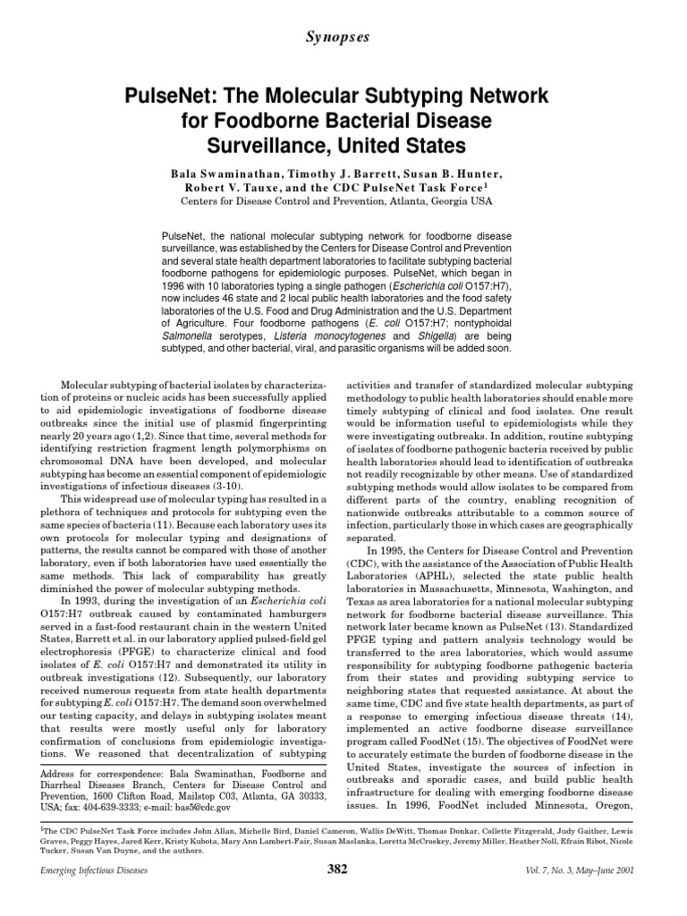 Pulsenet: The Molecular Subtyping Network For Foodborne Bacterial ...