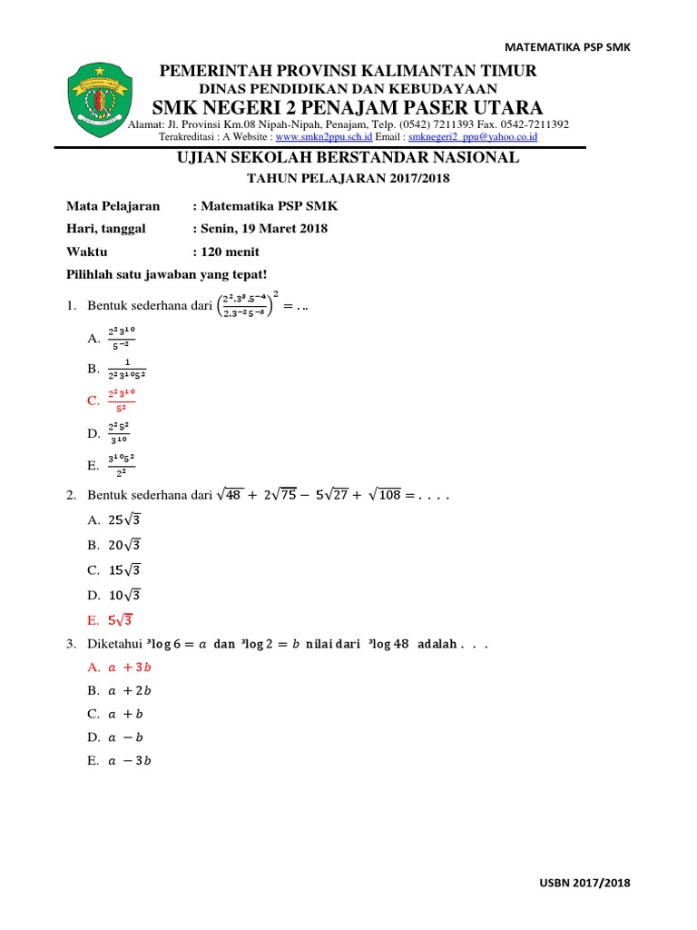 Ujian Matematika PSP SMK 2018 | PDF | Sains & Matematika | Teknologi ...