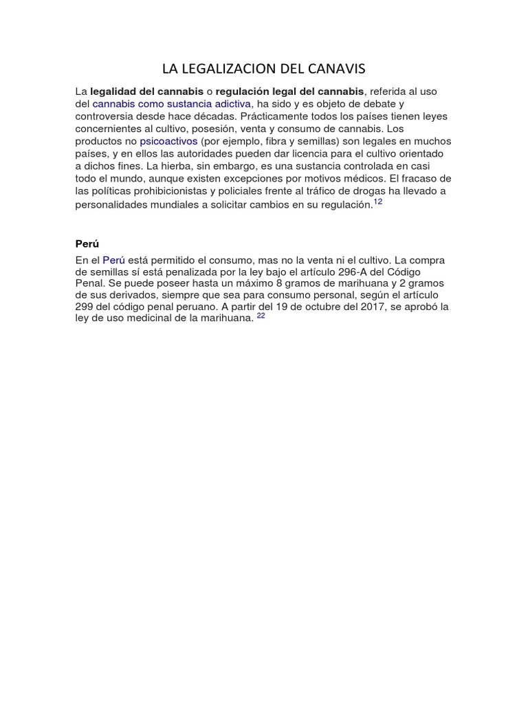 La Legalizacion Del Canavis | PDF | Legalidad del cannabis | Cannabis (Droga)