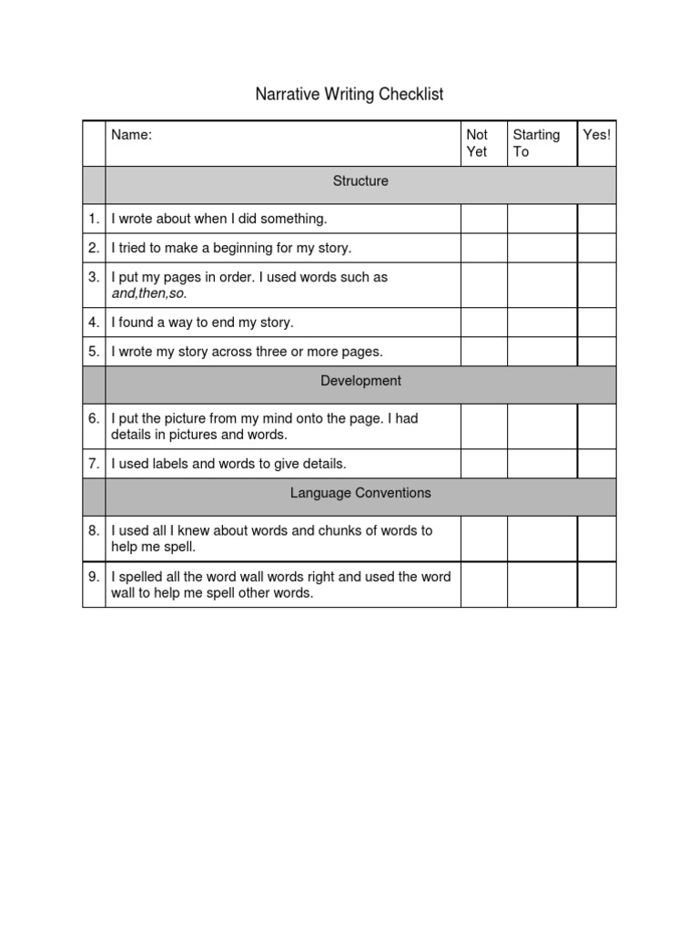 Narrative Writing Checklist Guide | PDF