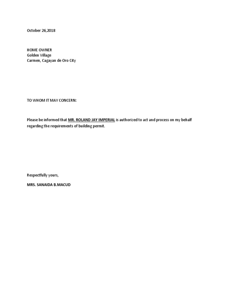 Building Permit Authorization Letter | PDF