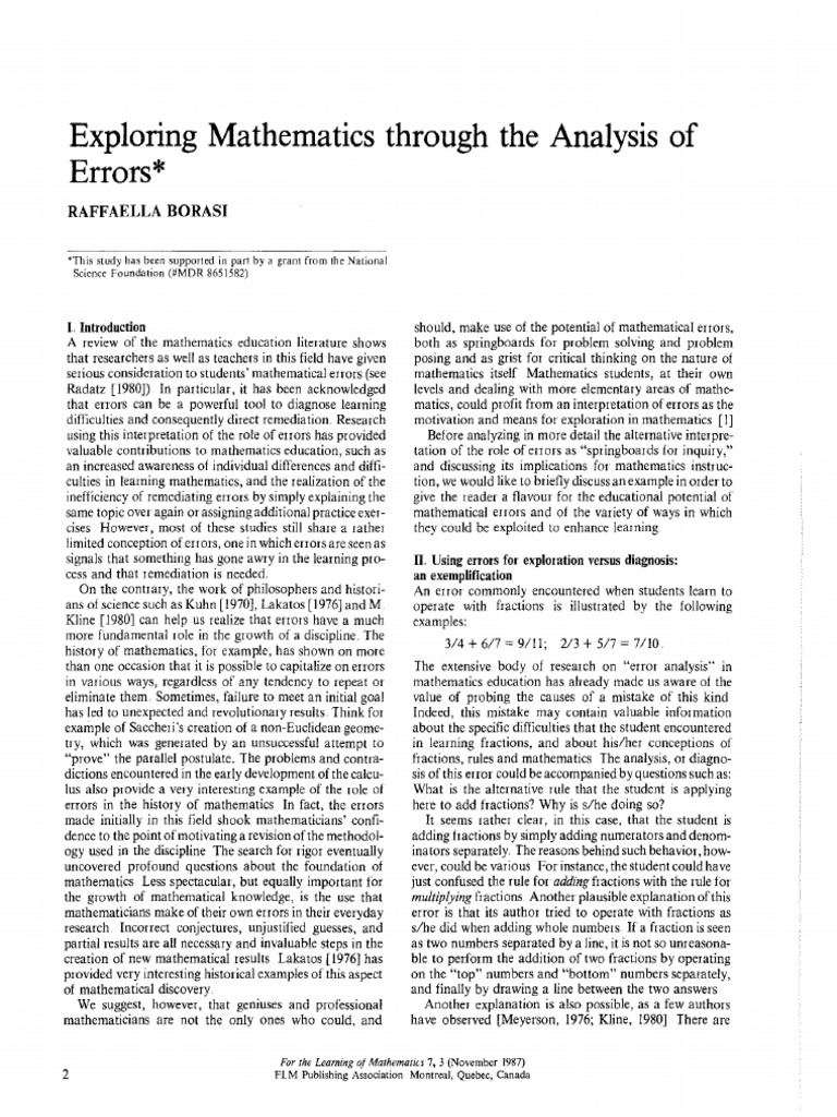 Exploring Mathematics through the Analysis of Errors: Using Student Mistakes as a Springboard ...