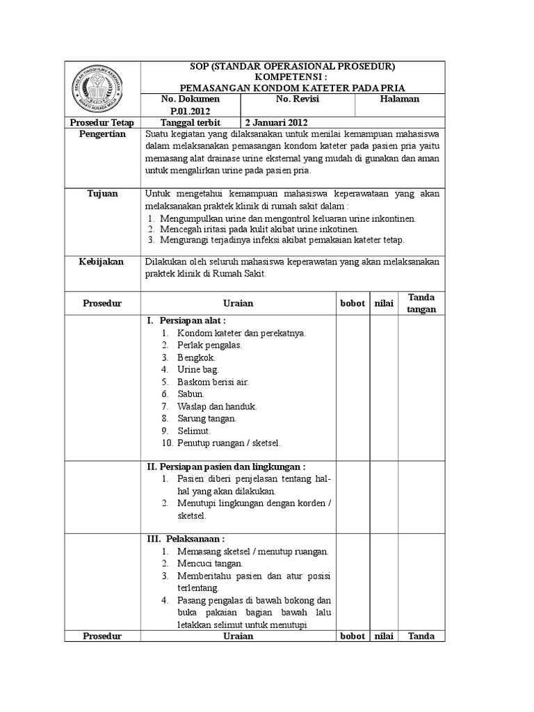 SOP Memasang Kondom Kateter Pria | PDF