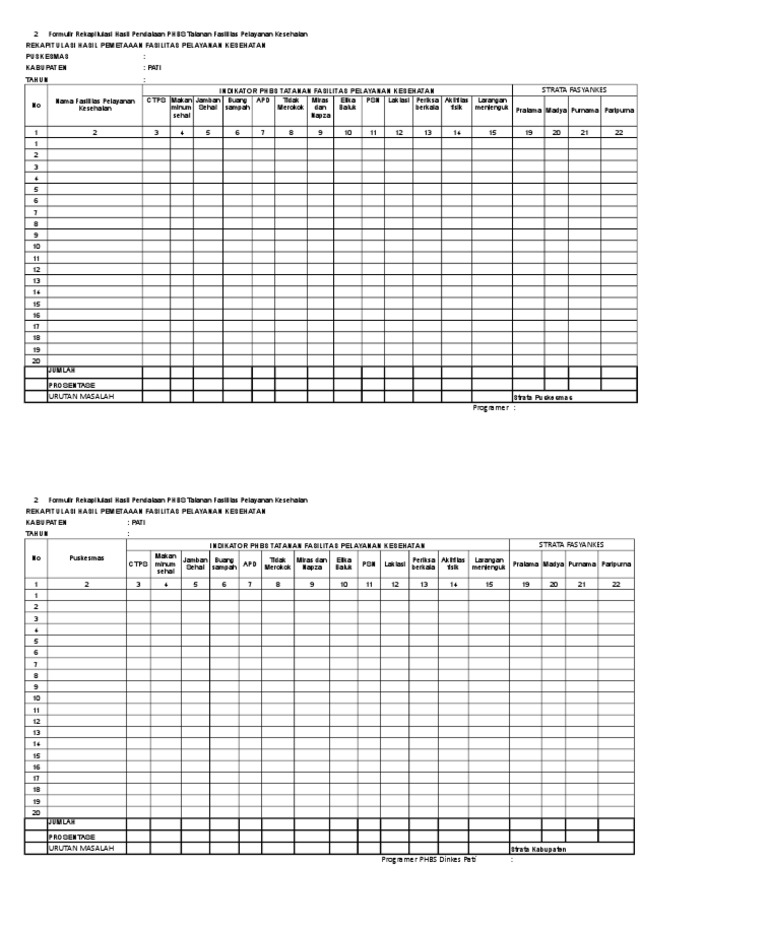 Form Rekap PHBS Fasyankes | PDF