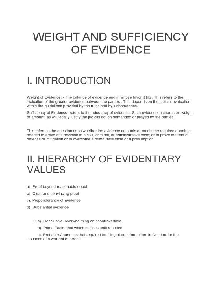 Weight and Sufficiency of Evidence | PDF | Cross Examination | Burden ...