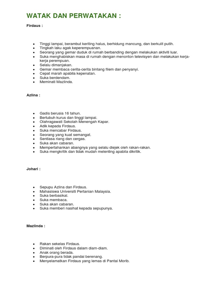 Watak dan Perwatakan dalam Novel | PDF