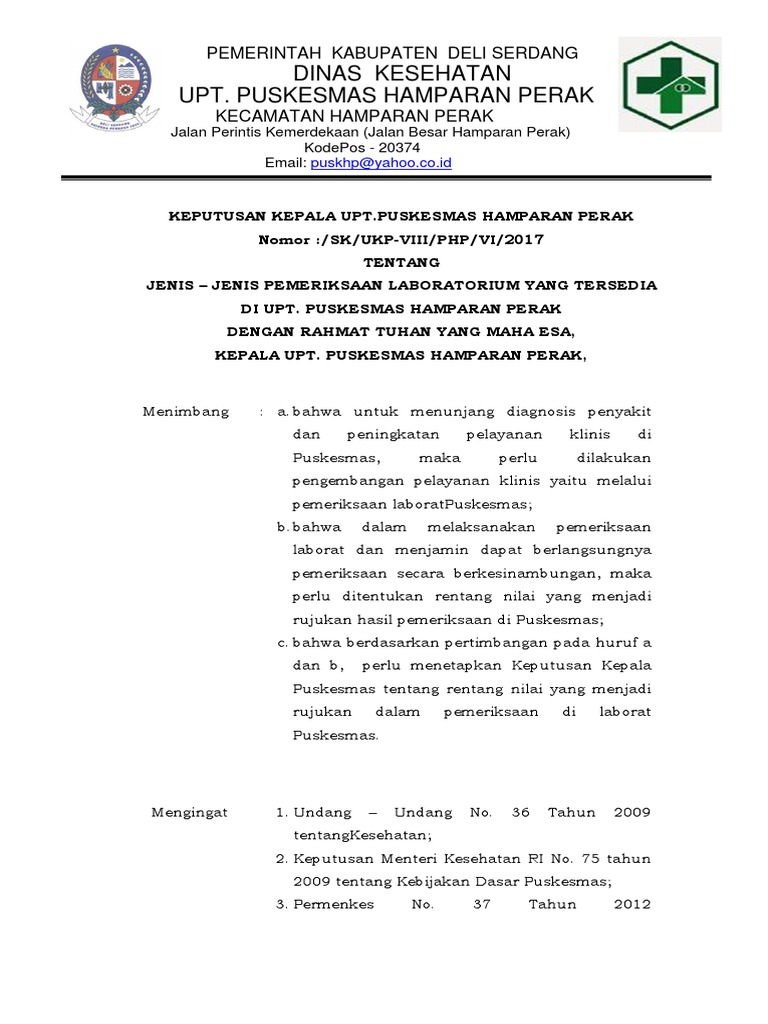 8.1.1.1 SK Jenis Pemeriksaan Lab | PDF