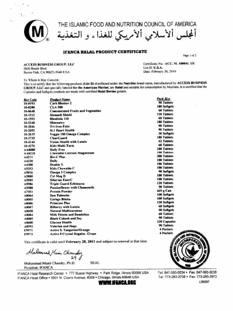 Amway Multi Amw Fact V en Halal Letter of Certification | PDF ...