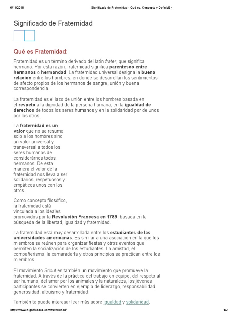 Significado de Fraternidad - Qué Es, Concepto y Definición | PDF ...