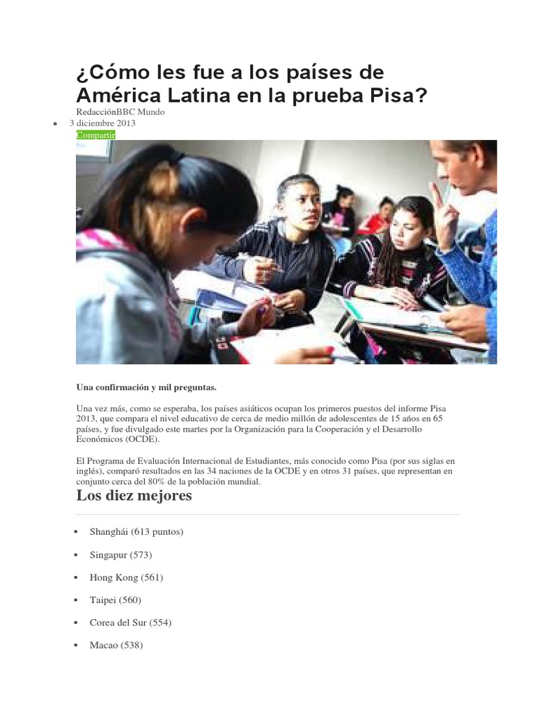 Prueba Pisa | PDF | Programa para la Evaluación Internacional de ...