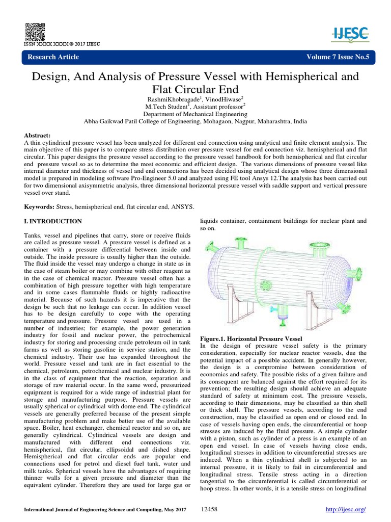 .Design, and Analysis of Pressure Vessel With Hemispherical and Flat ...