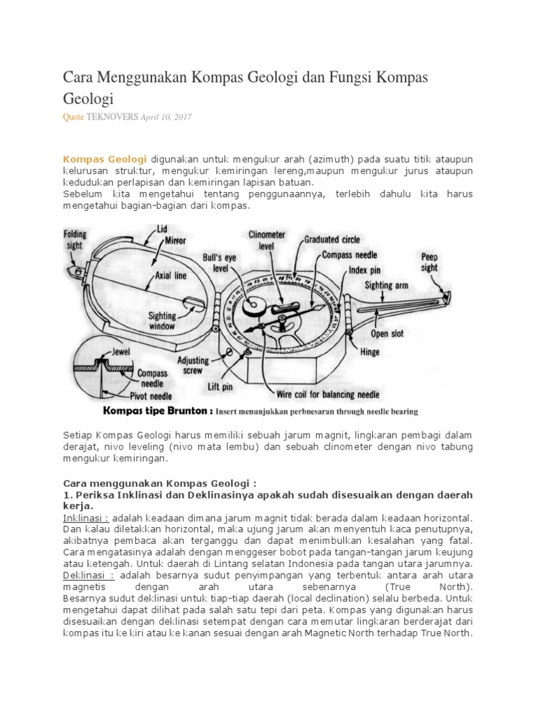 Cara Menggunakan Kompas Geologi Dan Fungsi Kompas Geologi | PDF