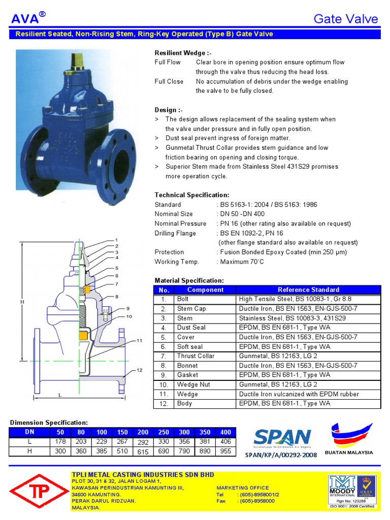AVA - Gate Valves | PDF | Valve | Materials