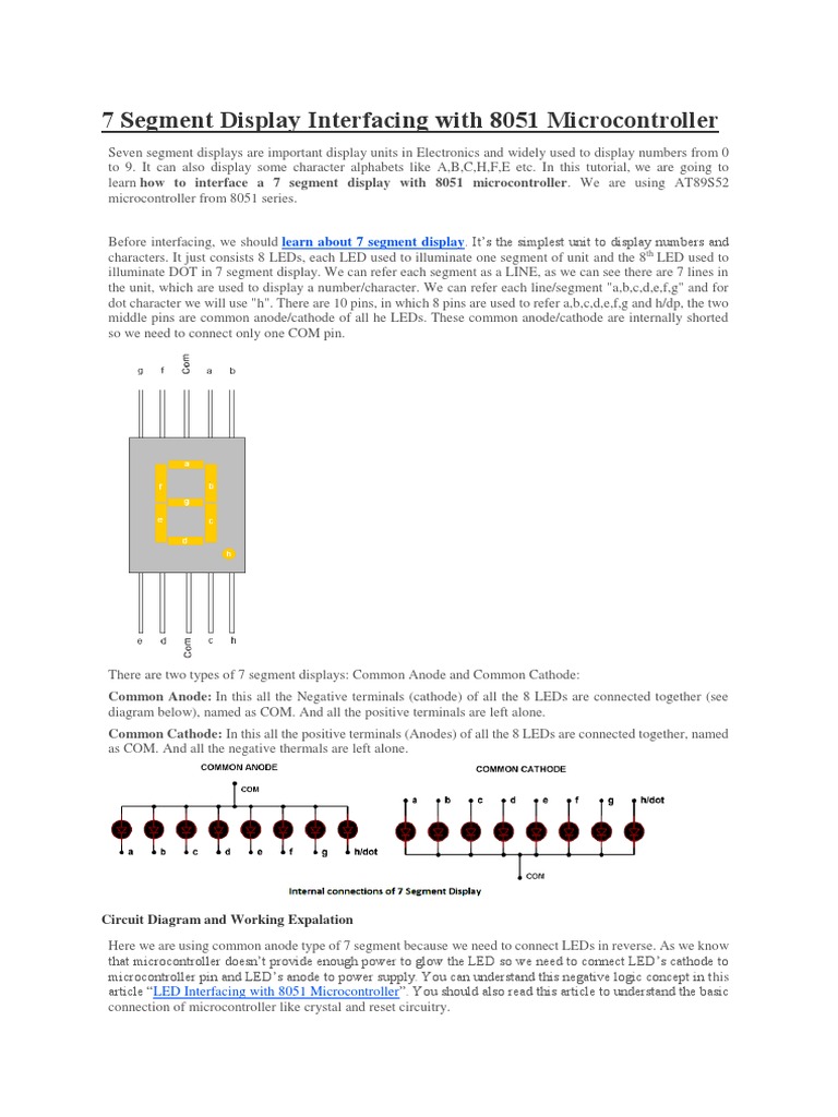 7 Segment Display Interfacing With 8051 Microcontroller | PDF | Cathode ...