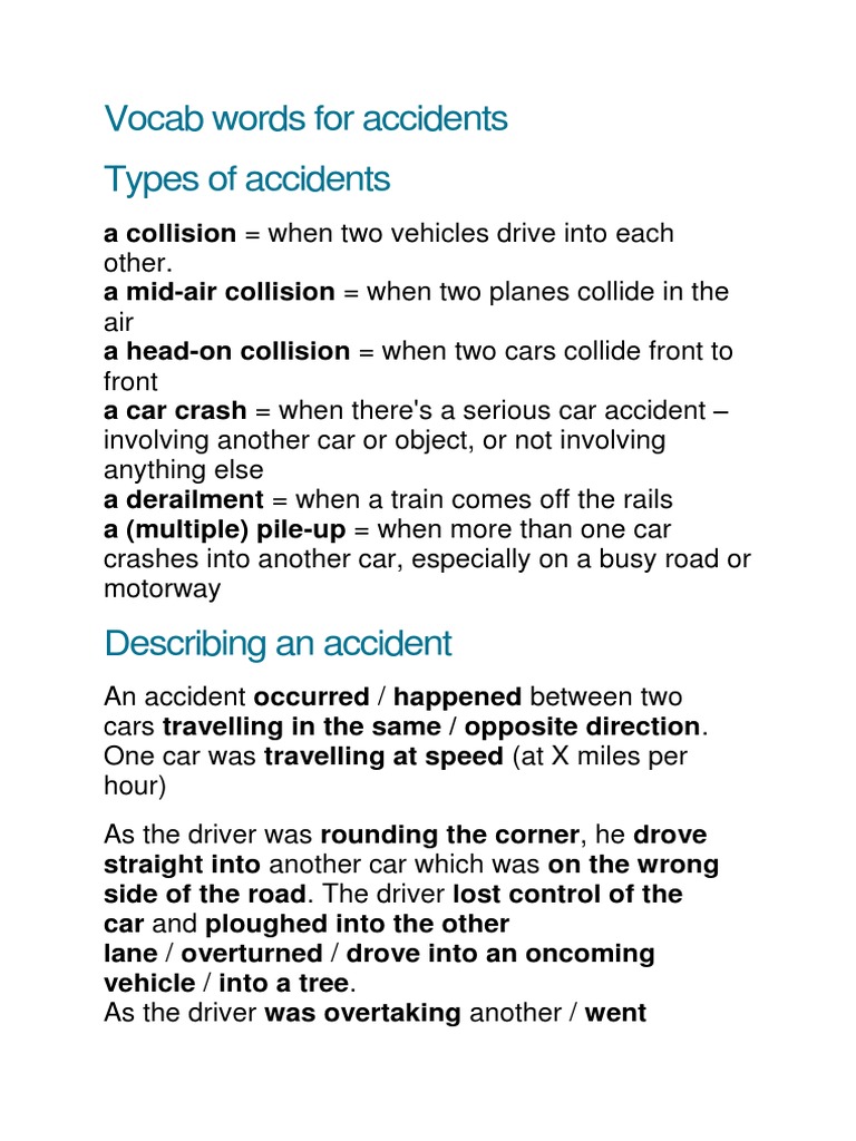Vocab Words For Accidents | PDF | Business