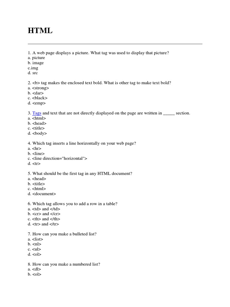 HTML MCQ | PDF | Html Element | Html