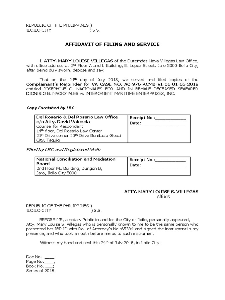 Affidavit of Filing and Service | PDF