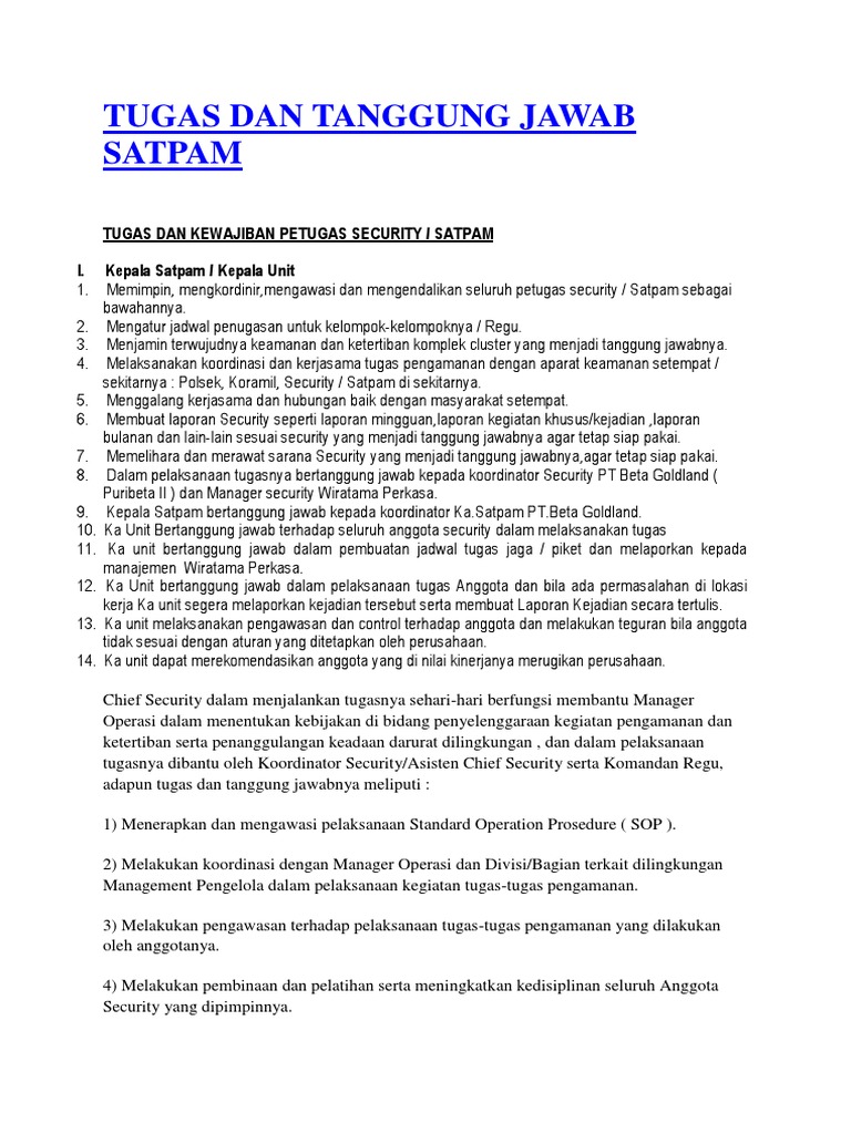 Tugas Dan Tanggung Jawab Satpam | PDF
