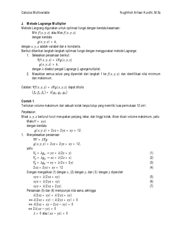 Metode Pengali Lagrange PDF | PDF | Metode & Bahan Ajar