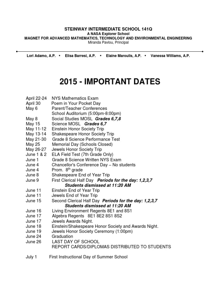 2015 - Important Dates | PDF | Social Science