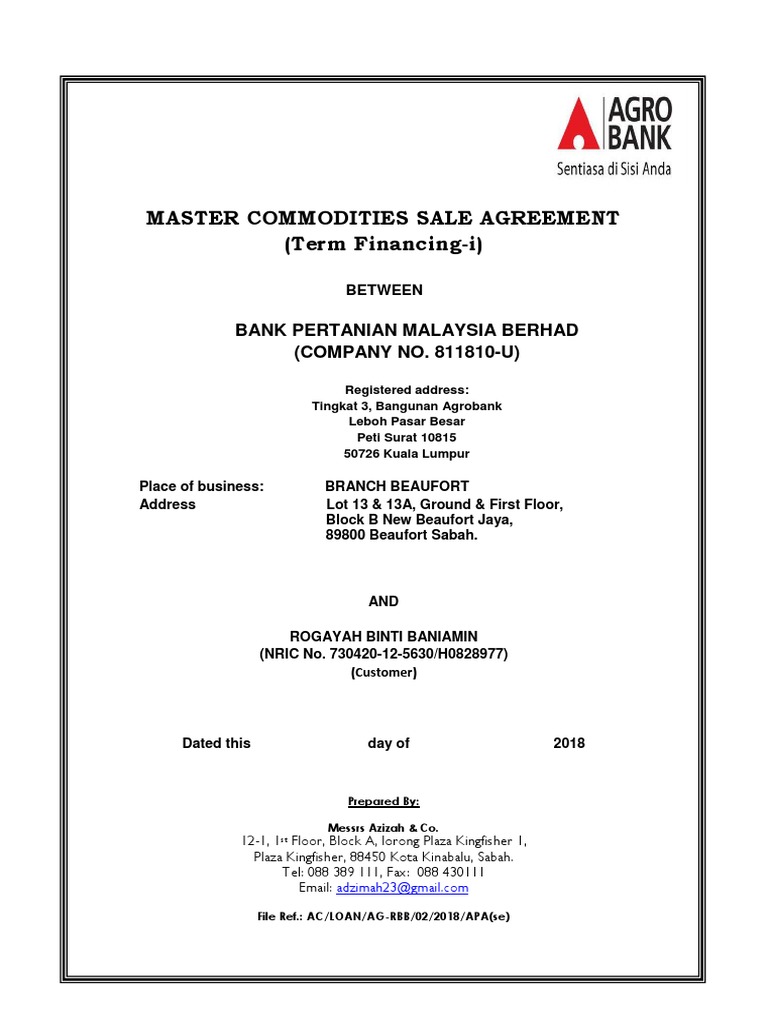 Agrobank Master Sale Agreement 2018 | PDF
