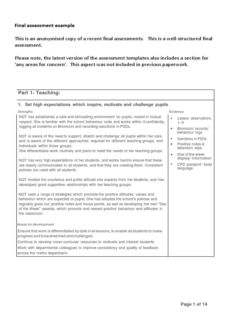 4g NQT Final Assessment Good Example | Educational Assessment | Tutor