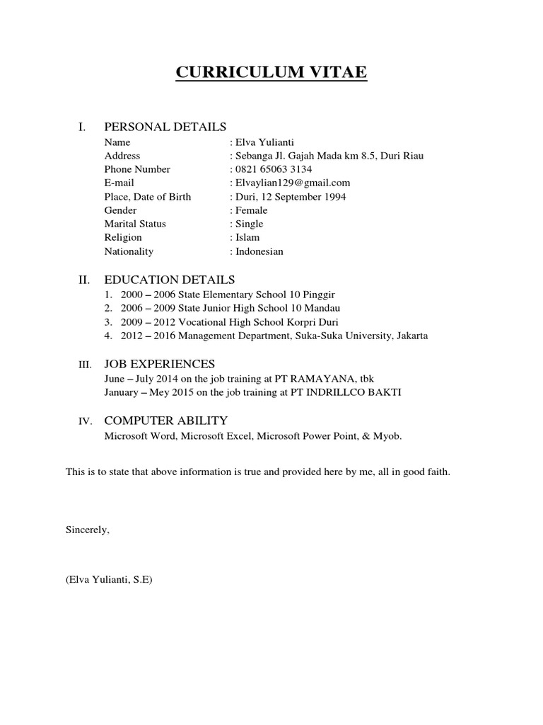 Elva Yulianti's CV | PDF