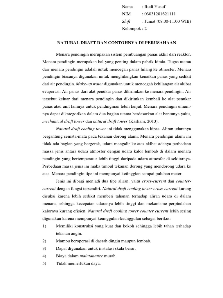 Natural Draft Cooling Tower Dan Contohnya Di Perusahaan | PDF