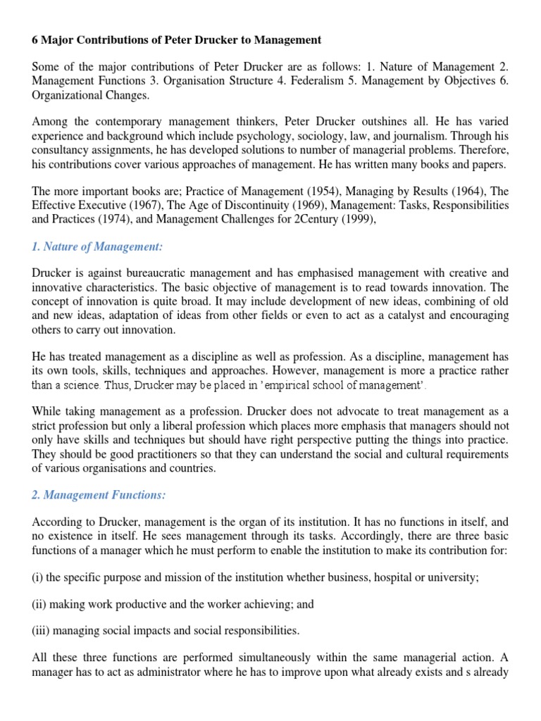 6 Major Contributions of Peter Drucker To Management | PDF ...