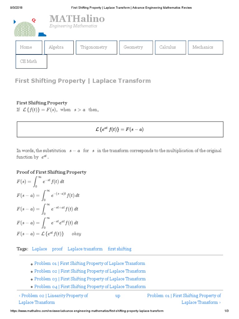 First Shifting Property - Laplace Transform - Advance Engineering ...