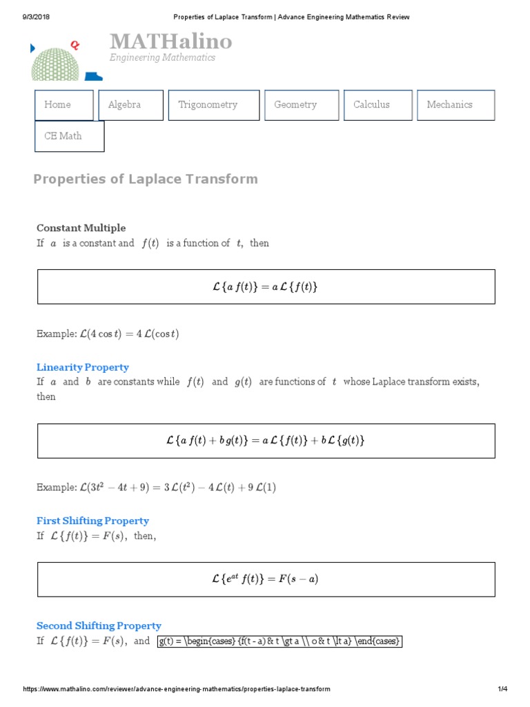 Properties of Laplace Transform - Advance Engineering Mathematics ...